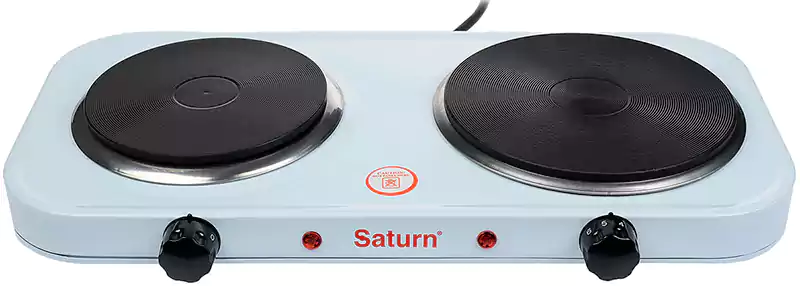 Saturn Slab Electric Hob, 2 Burners, 2500 Watt, White, ST.EC0181 ...