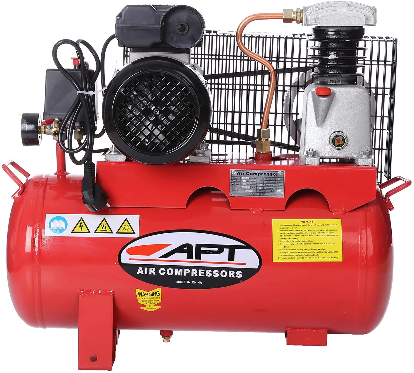 Air compressor 25 liters, APT, 1 HP, Red, SG1051 Elghazawy Shop