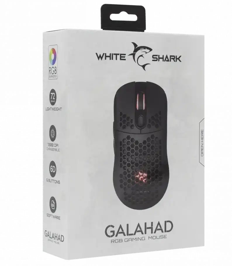 White Shark Gaming Mouse, Wired, 6400 DPI, RGB Lighting, Black, GALAHAD ...