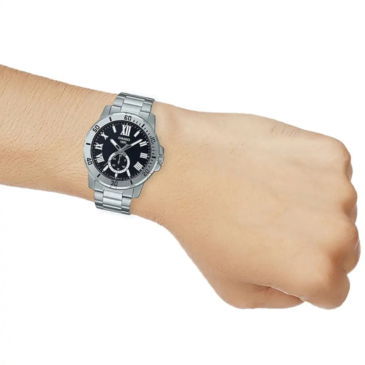 Casio Watch for Men, Analog, Stainless Steel Strap, Silver, MTP-VD200D ...