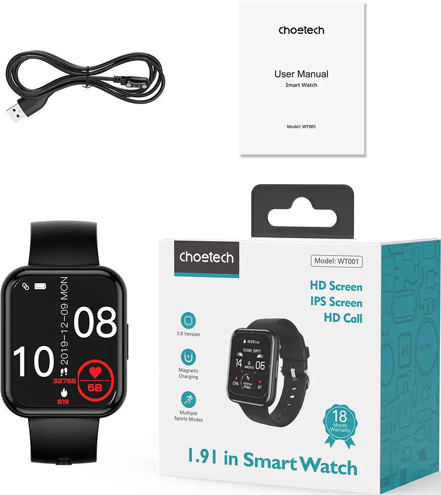 Choetech Smart Watch , 1.91" HD Touch Screen, Silicone Strap ...