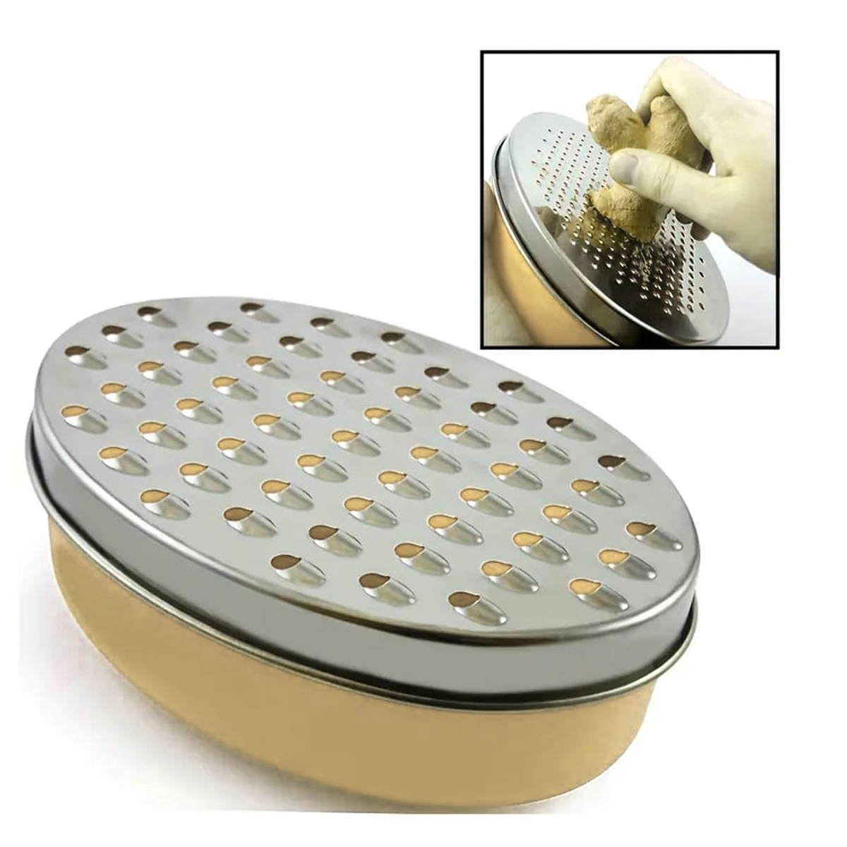 Oval stainless grater with box, beige Elghazawy Shop