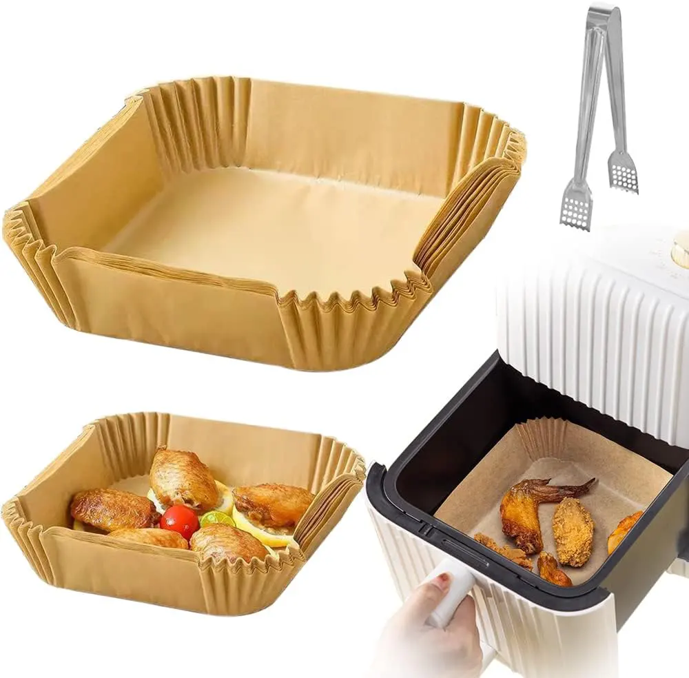 Square air fryer paper, 100 pieces, brown Elghazawy Shop