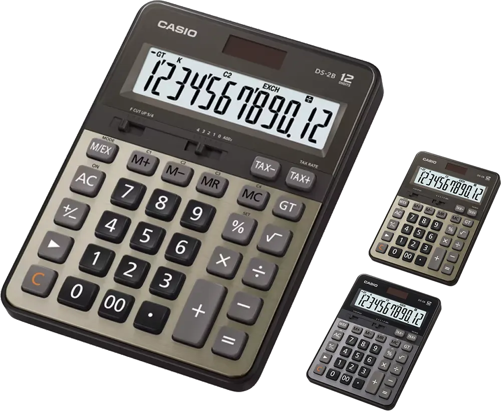 Casio Desktop Calculator, 12 Digits, 2 Power Sources, Gold-Grey, DS-2B ...