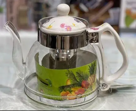 Al-Andalos Pyrex tea pot with porcelain handle , 1600 ml, transparent ...