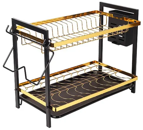 Metal dish rack, 2 tiers, black, 222 Elghazawy Shop