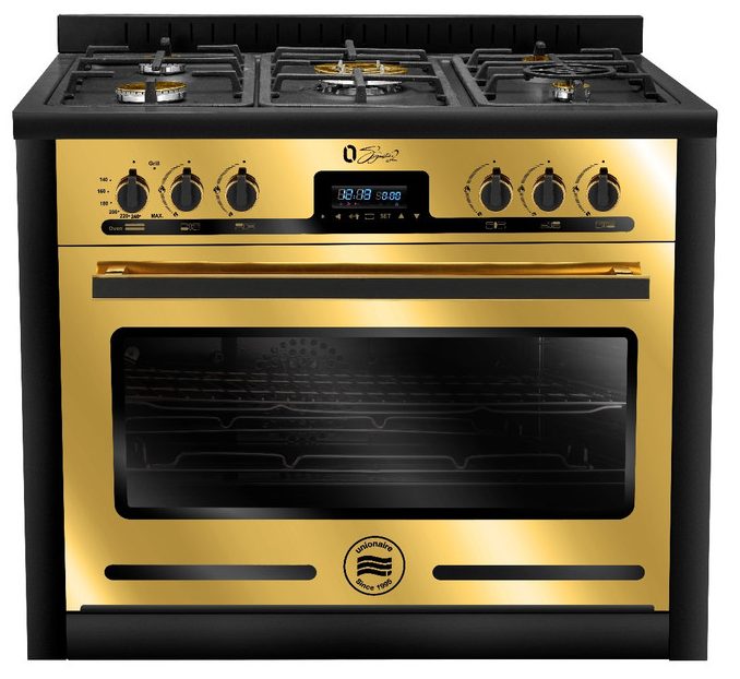 Unionaire Cooker, 90 cm, 5 Burners, 2 Fans, Grill, Digital Screen, Gold ...