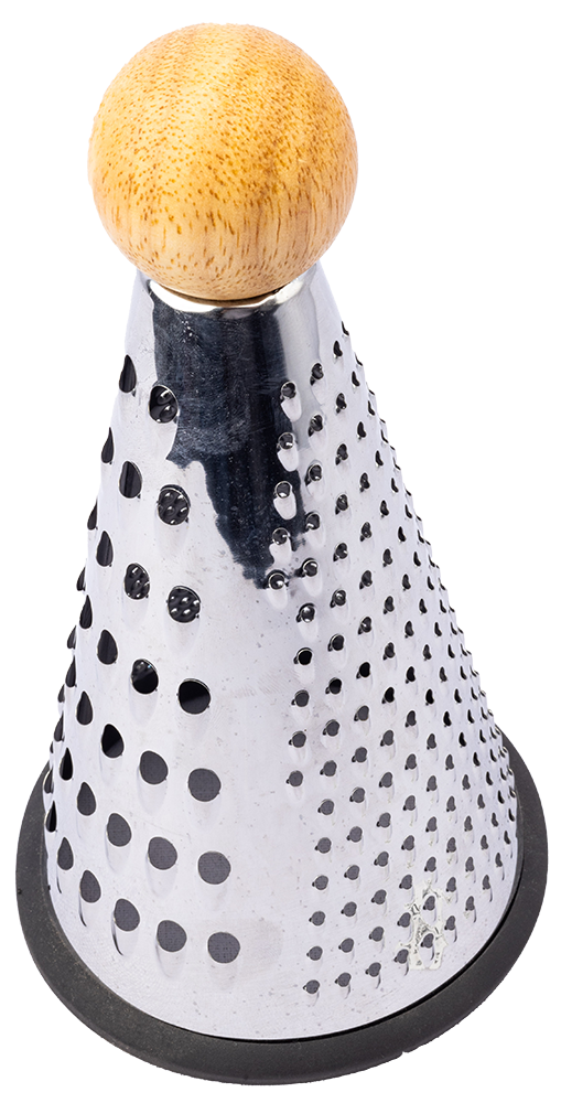 Grater with pyramidal wooden handle, 3 functions, made of stainless ...