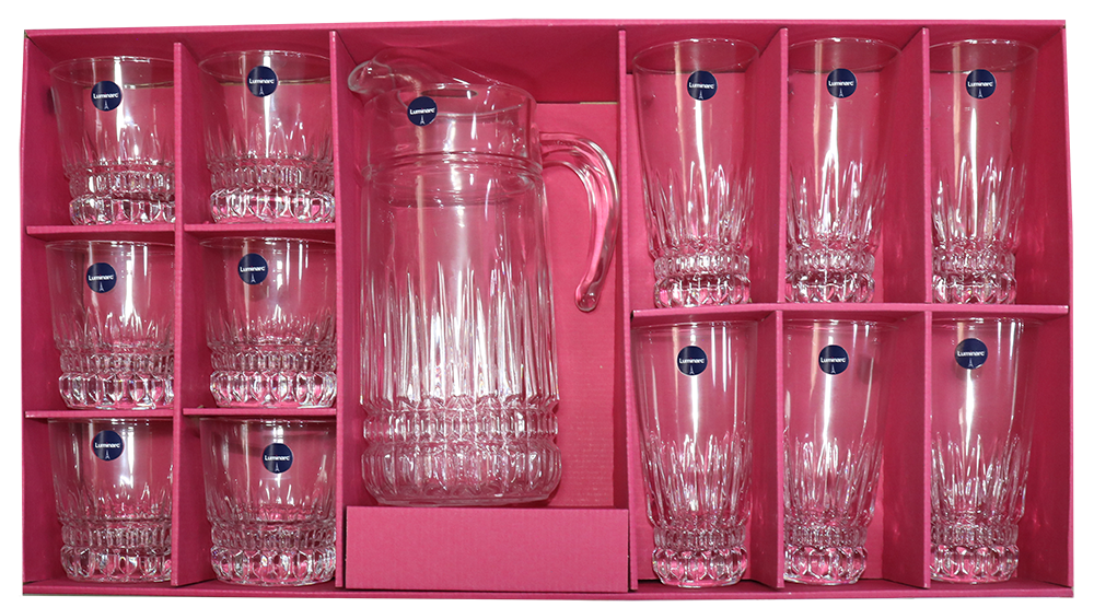 Luminarc Emperor Sherbet Set , 13 Pieces , Jug + 12 Cups , Clear Glass ...