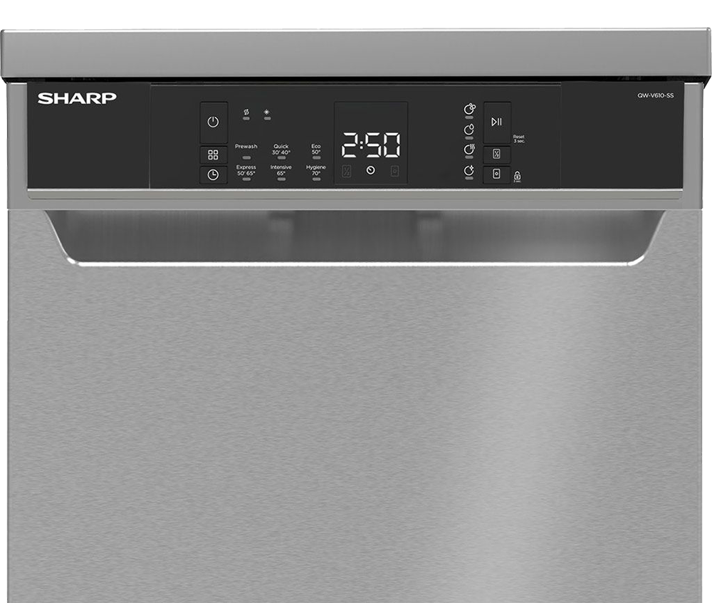 Sharp Dishwasher, 45 cm, 10 Place Settings , 6 Programs , Digital Display , Stainless Steel ...