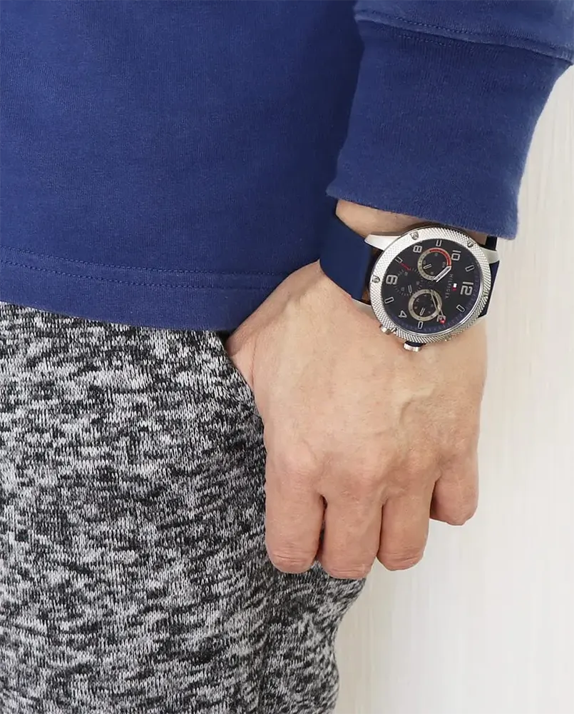 Tommy Hilfiger Men's Watch, Blue Dial, Round Hands, BLue Silicone Strap ...