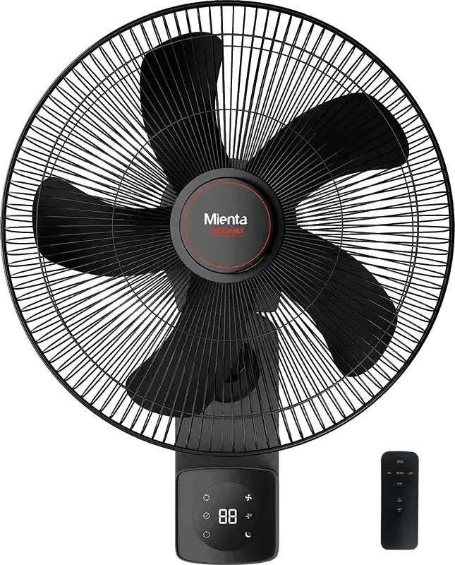 Mienta 18 Inch Wall Fan, Remote Control, 5 Blades, 3 Speeds, Black ...