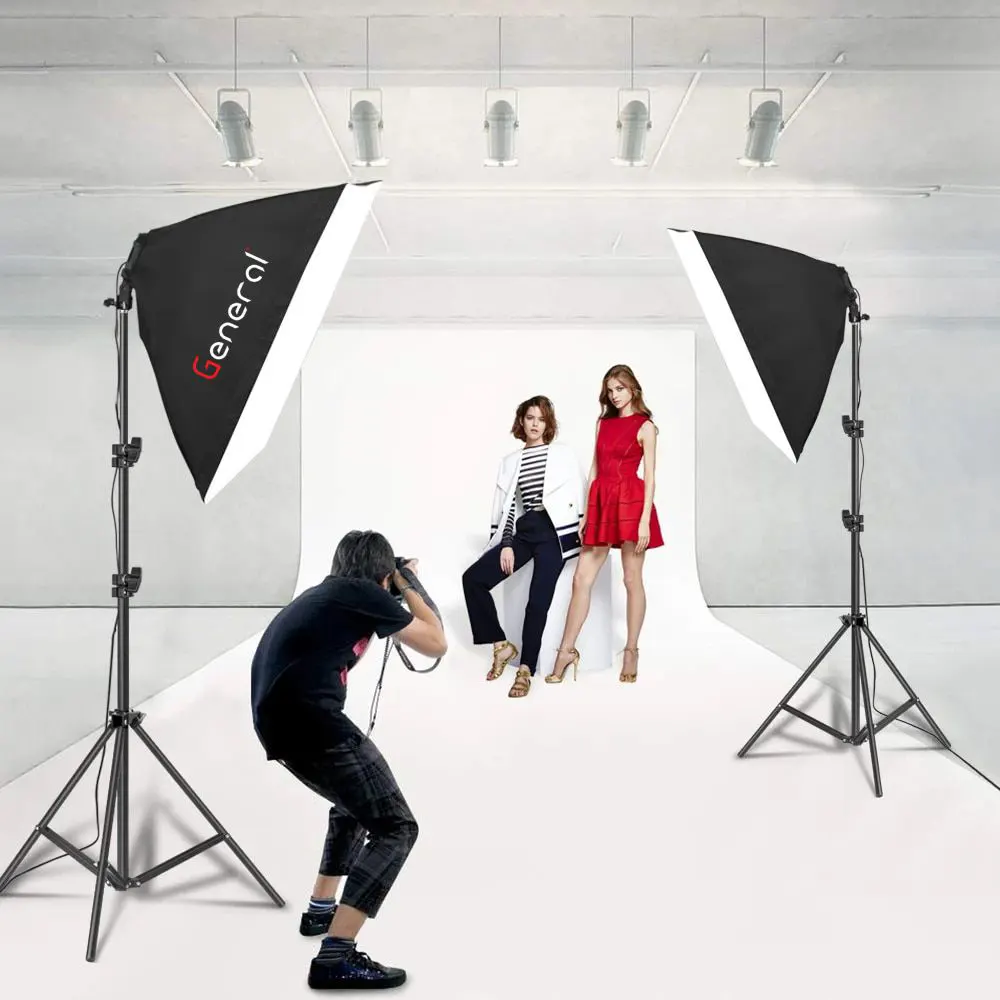 General Softbox Kit, 2Pcs 4 Socket lamp holder, 2 Stands, 2 Softboxes 50 x 70 cm, L-4 KIT ...