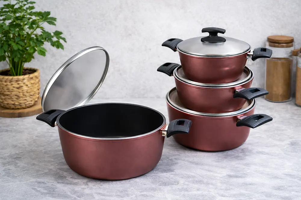 Tefal Falez Cookware Set, 9 Pieces, Insulated Bakelite Handles, Brown ...